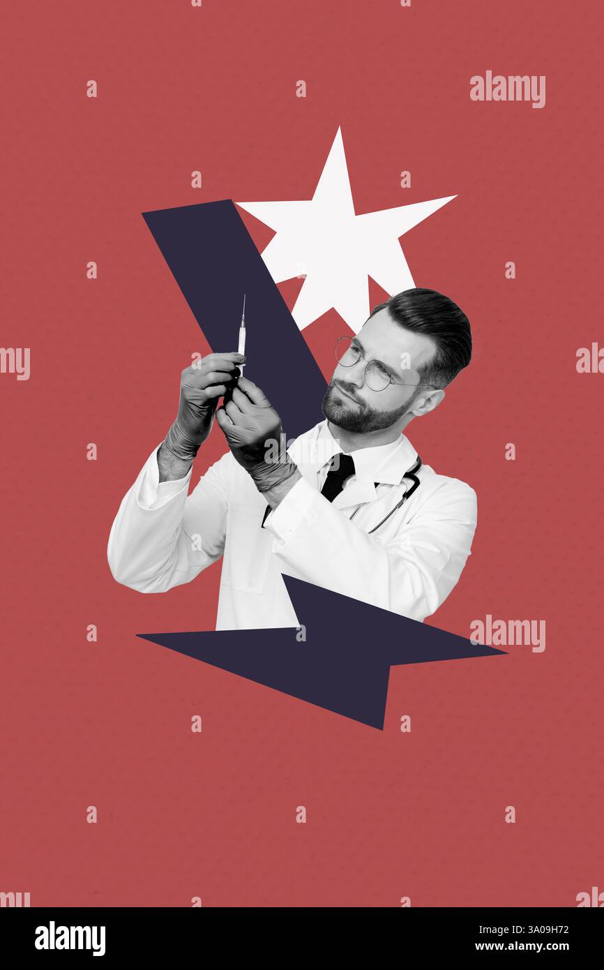 Trend artwork sketch design montage collage of young man doctor hand ...