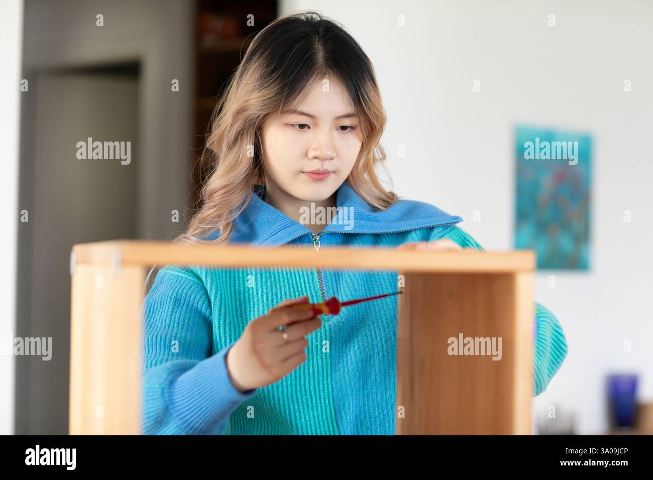 Repair work home woman hi-res stock photography and images - Alamy