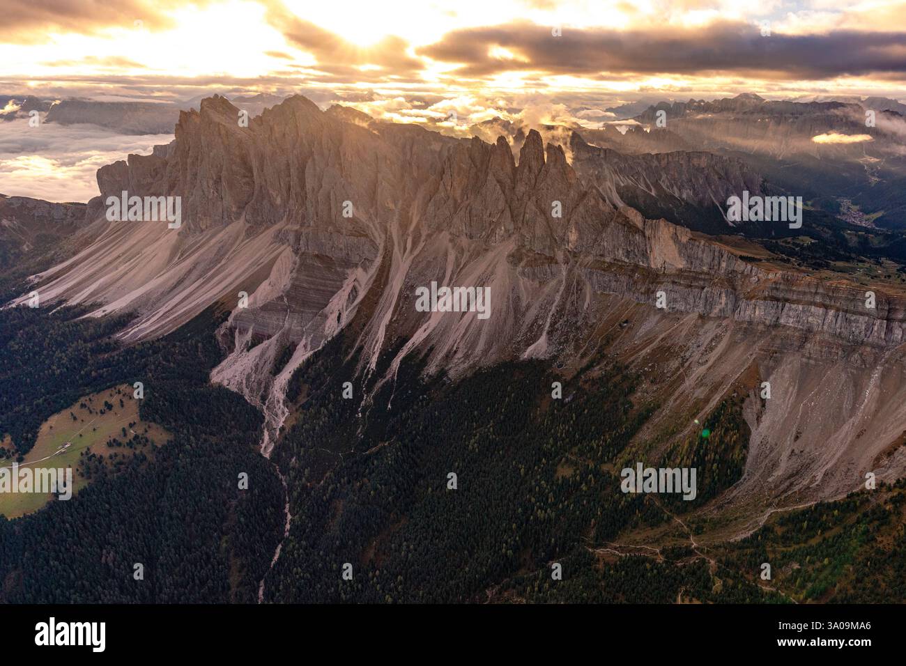 Aerial view of Odle Group at dawn, Dolomites Stock Photo - Alamy