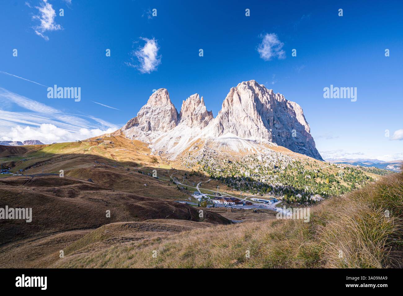 Sella pass and Sassolungo mountain, Dolomites Stock Photo - Alamy