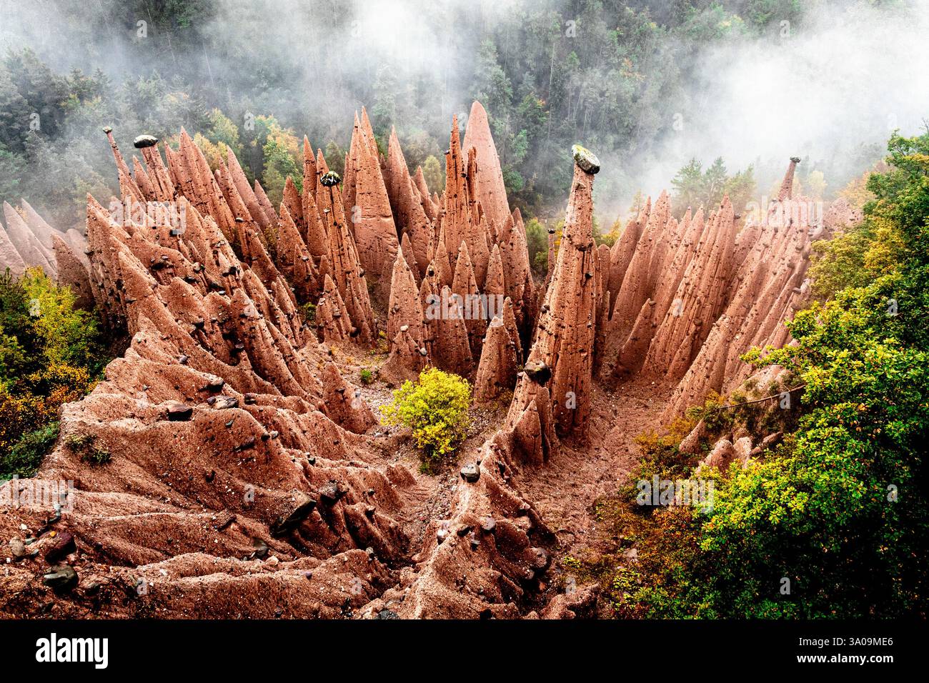 Earth Pyramids pinnacles in the mist, Renon Stock Photo - Alamy