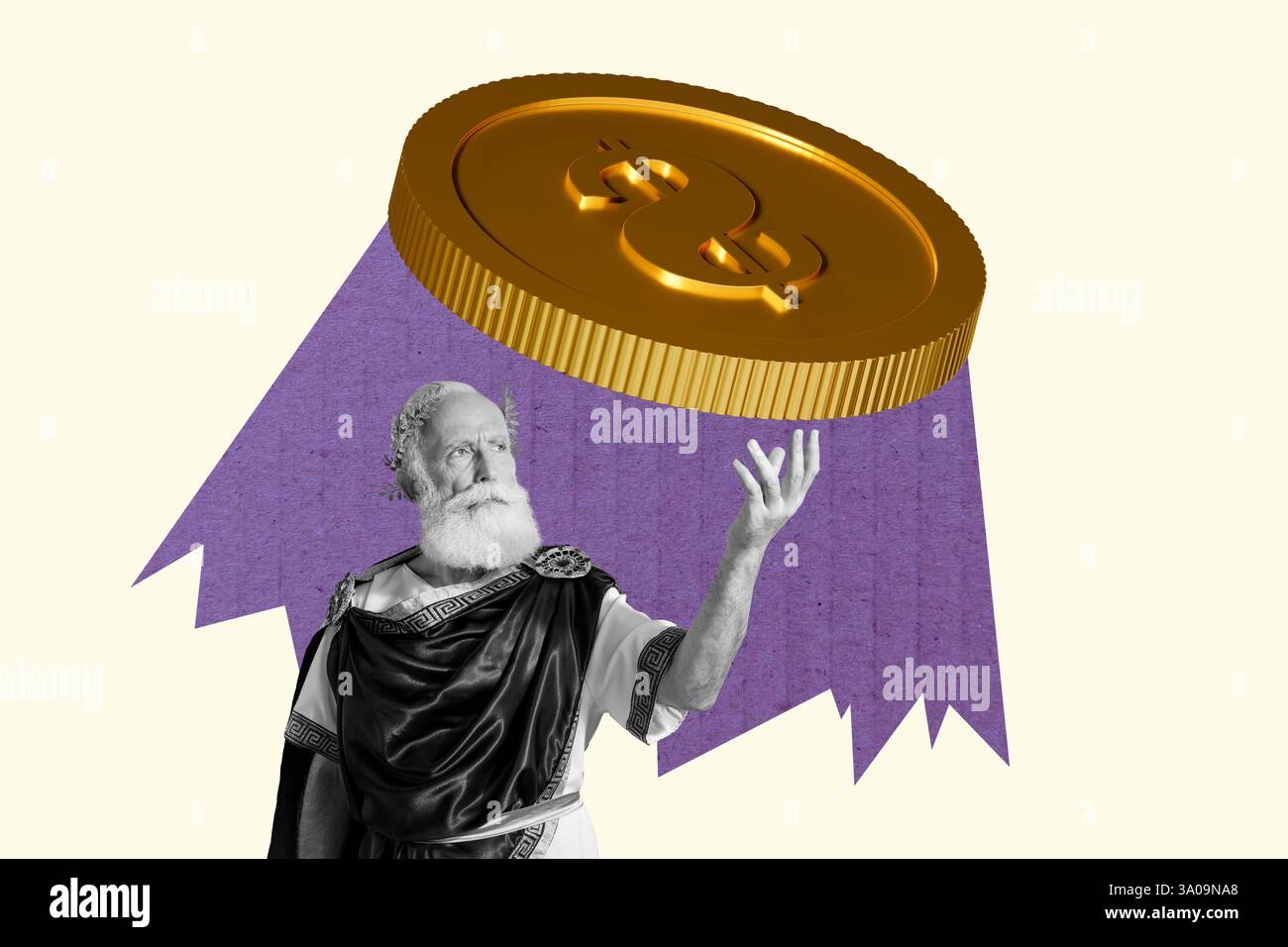 Creative sketch art collage of serious old man zeus costume show dollar ...