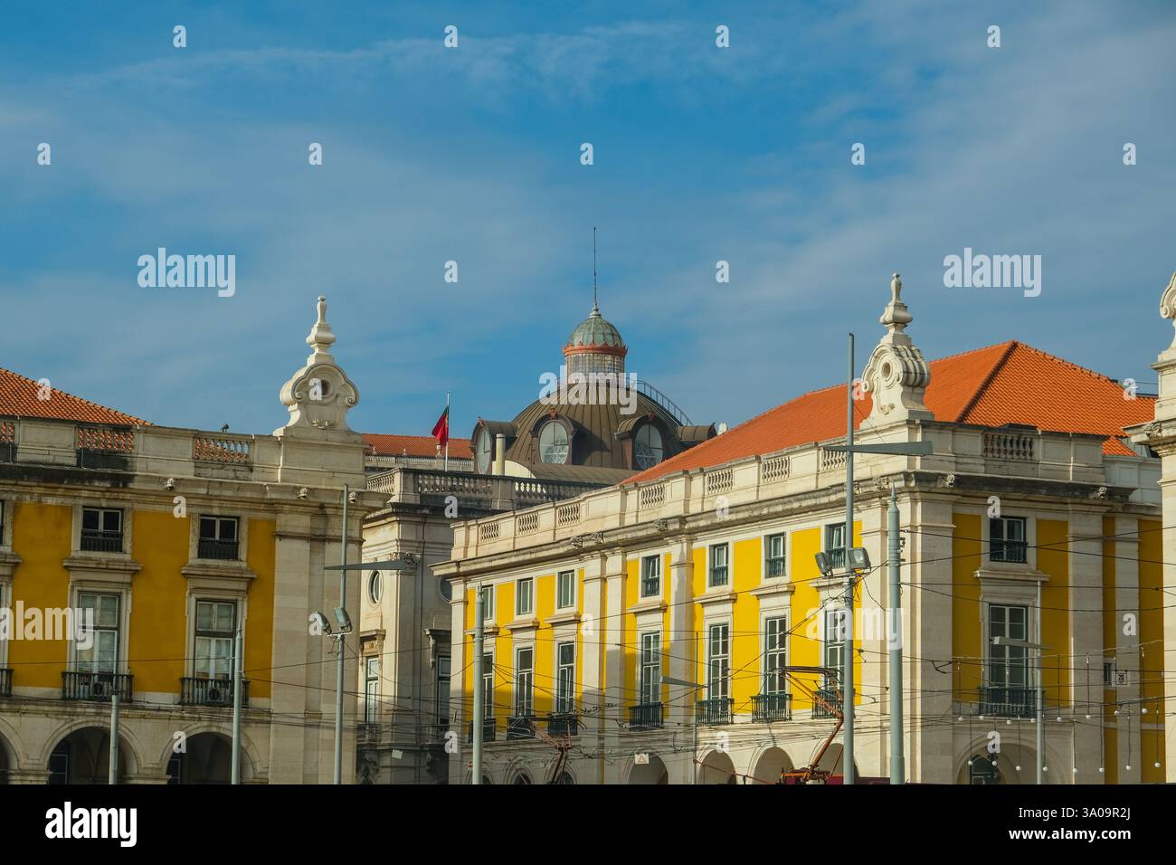 Facades of a typical buildings in the downtown city of Lisbon Portugal ...