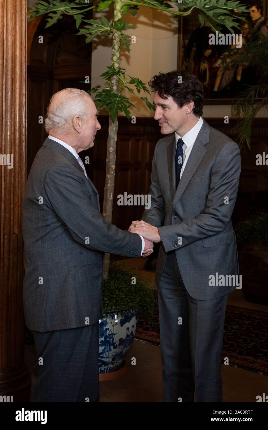 Britain's King Charles III, left, meets Canadian Prime Minister Justin ...