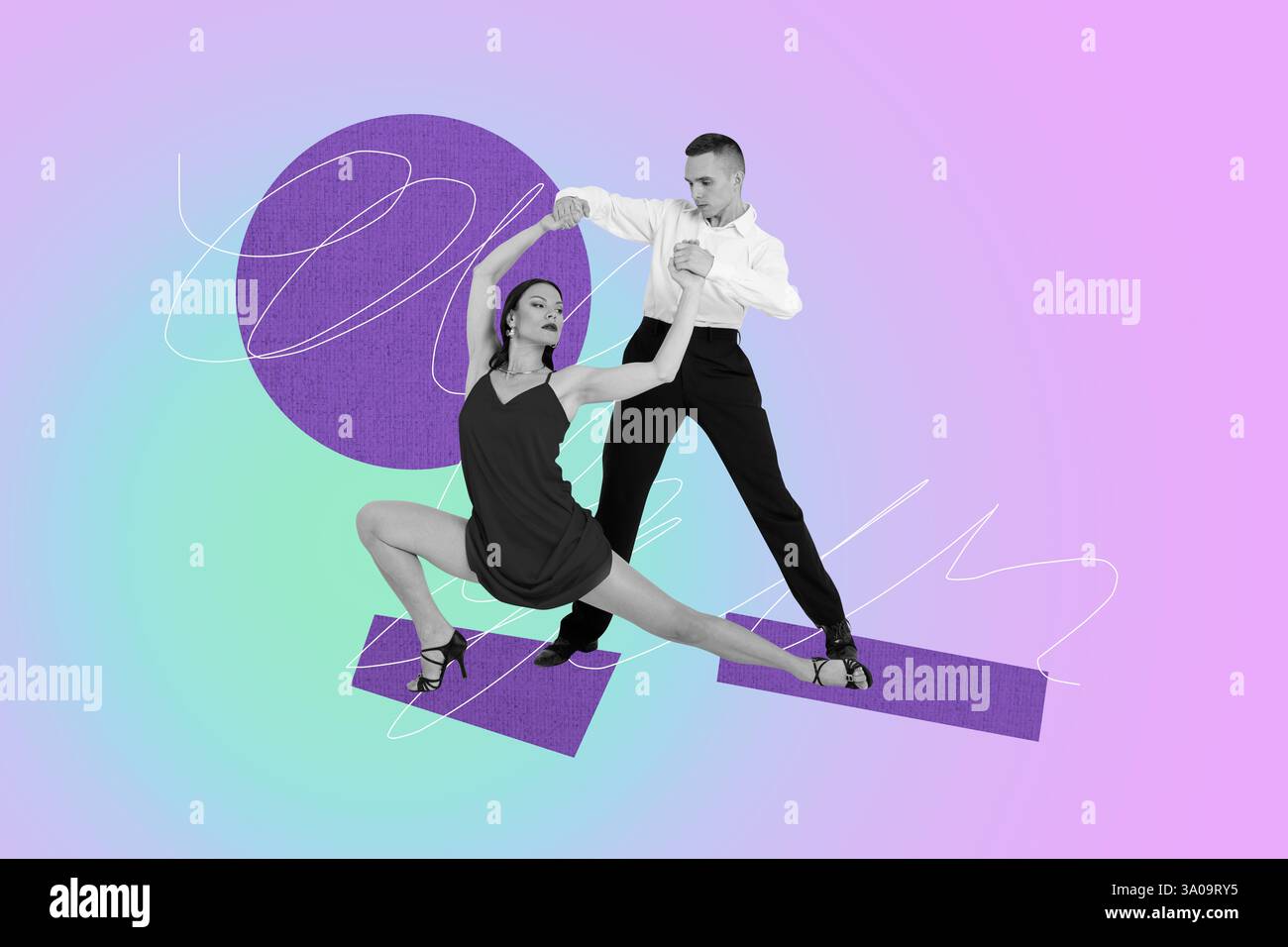 Creative artwork template sketch image 3D collage of dancer rhythmic ...