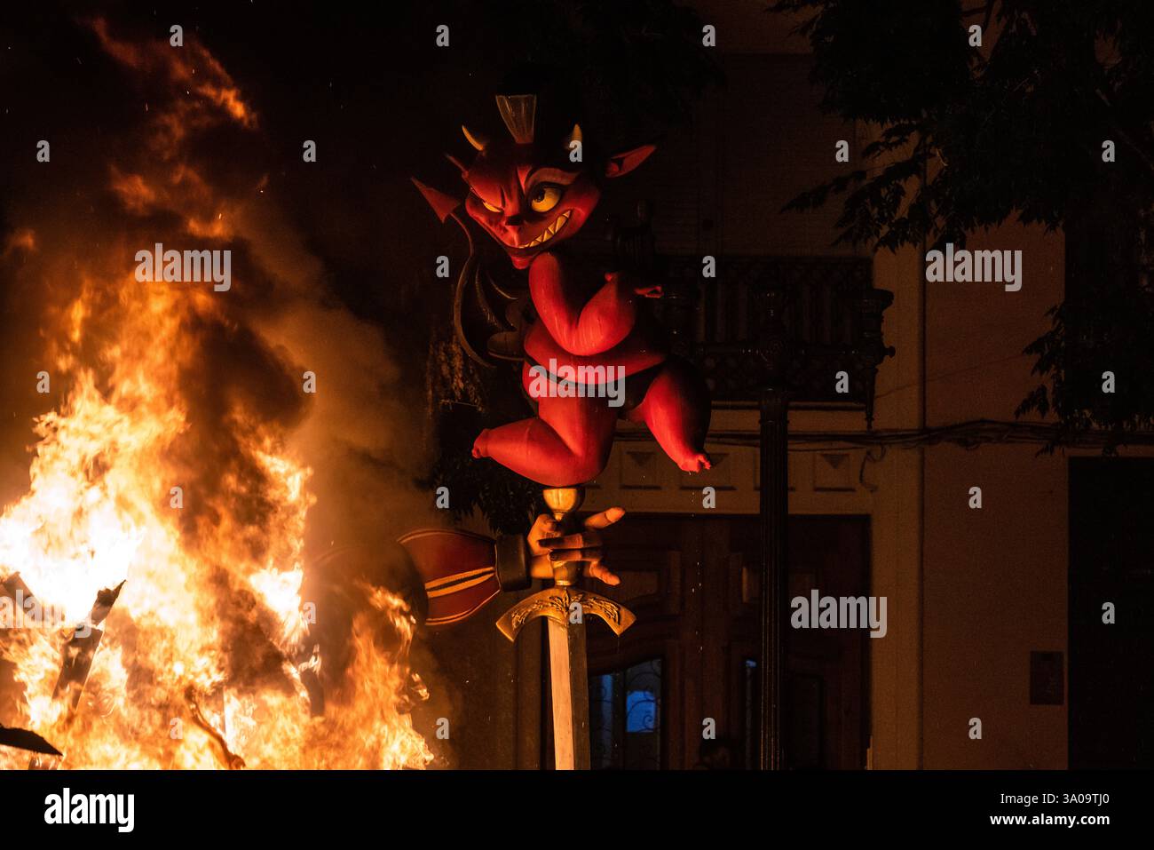 Fiery Devil Statue at Valencias Fallas Festival Night Stock Photo - Alamy