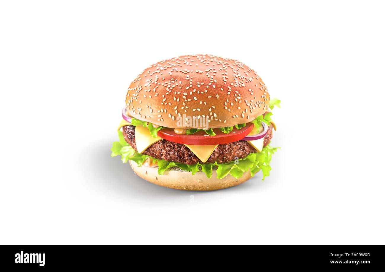 Blank beef hamburger with cheese mockup, side view Stock Photo - Alamy