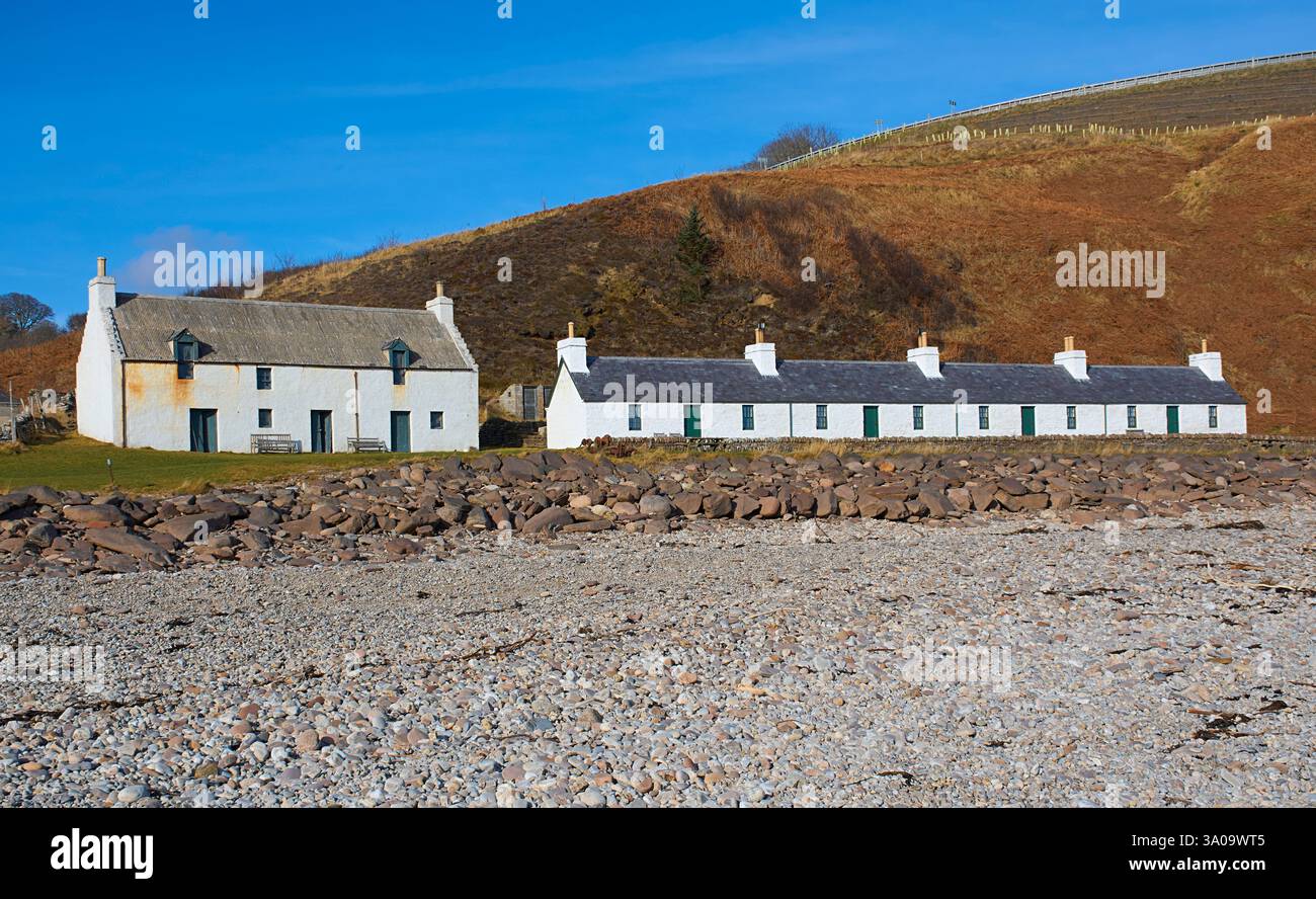 Berriedale Caithness Scotland the white Shore Cottages above the ...