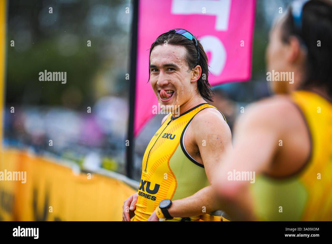 Jayden Schofield is seen at the finish line after the Race 5 of the 2XU ...
