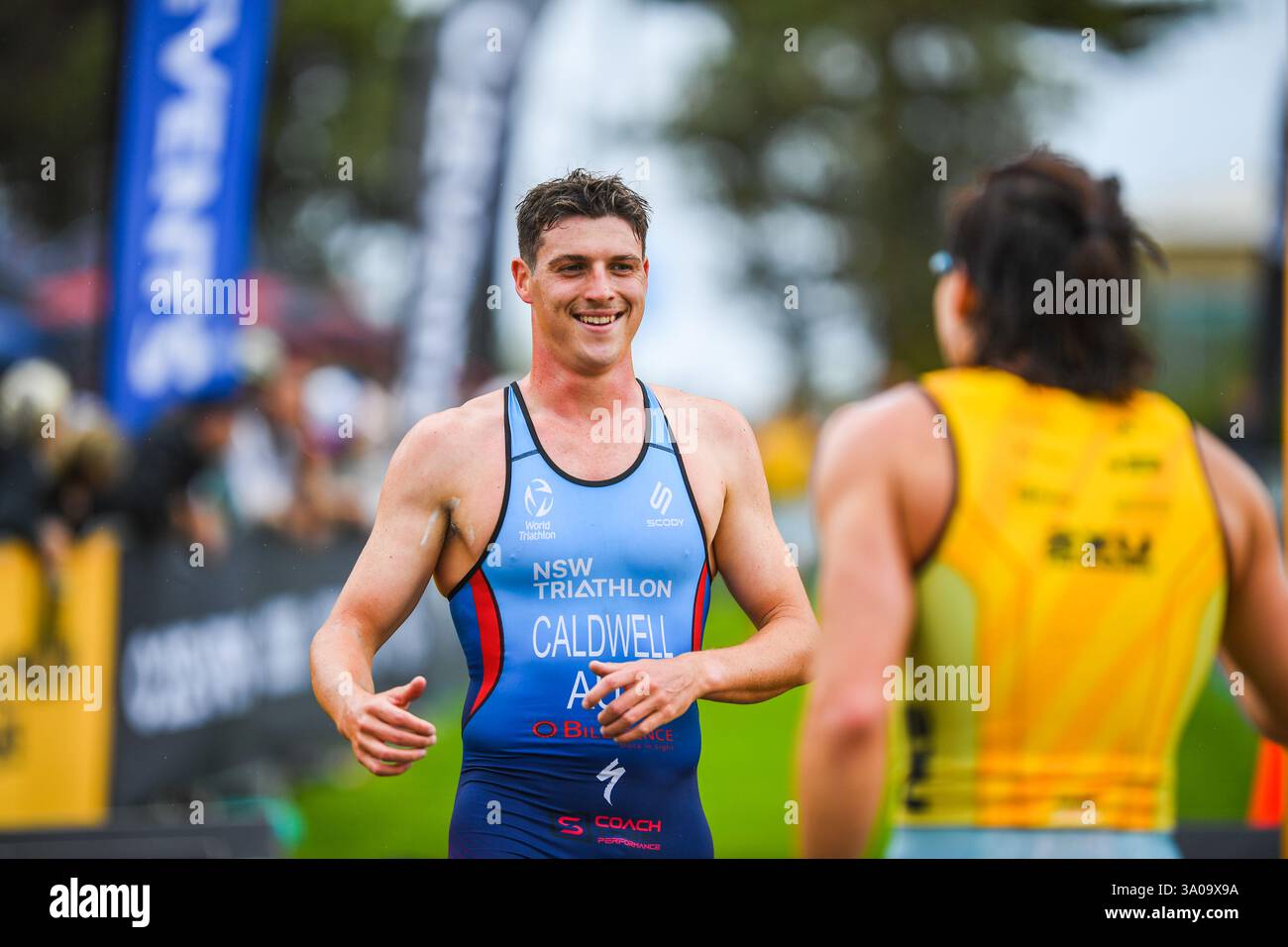 Jack Caldwell (L) is seen at the finishing line during Race 5 of the ...