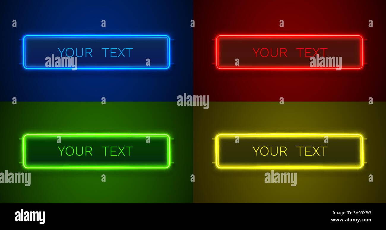 Neon frame, color set, black background, line electric. Vector ...