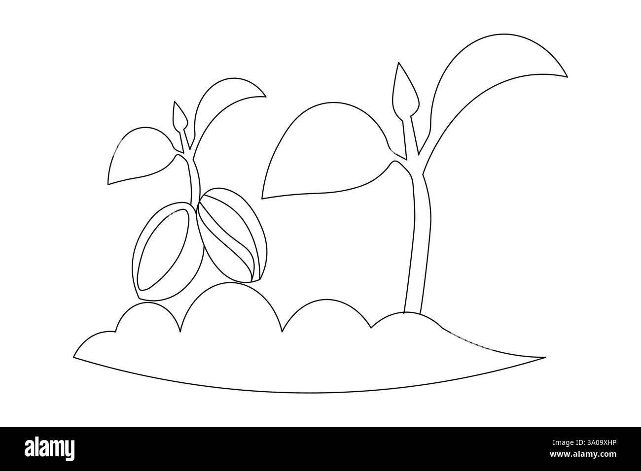Growth plant processing continuous one line art and isolated outline minimalist vector ...