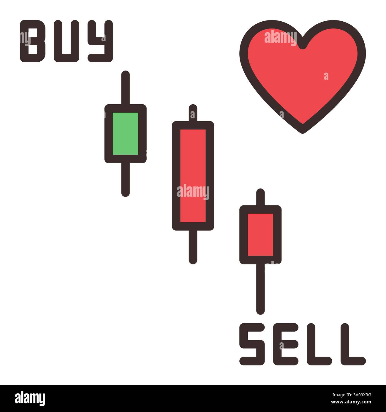 Candlestick Pattern Chart and Heart vector Buy and Sell Trading concept colored icon or logo ...