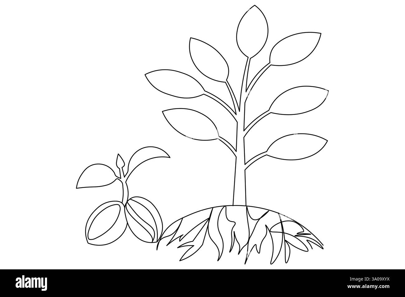 Growth plant processing continuous one line art and isolated outline ...