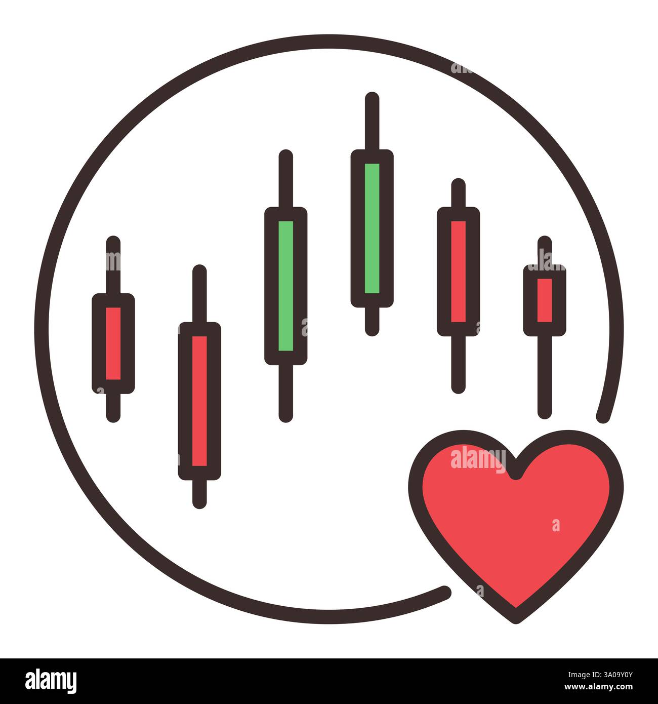 Circle with Red Heart and Trading Chart vector Representing a Love for ...