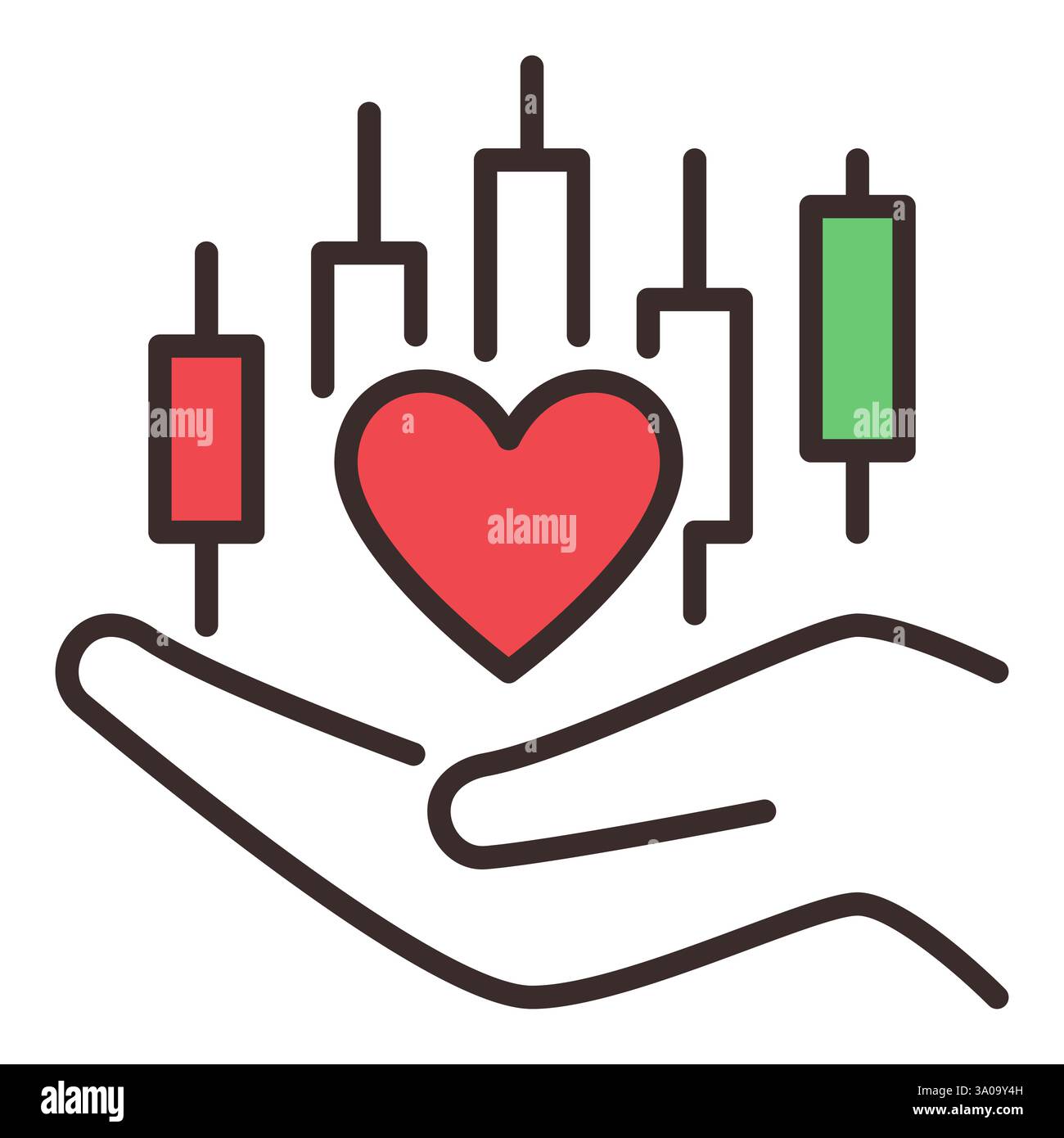 Red Heart and Candlestick Chart on Hand vector Financial Growth and ...
