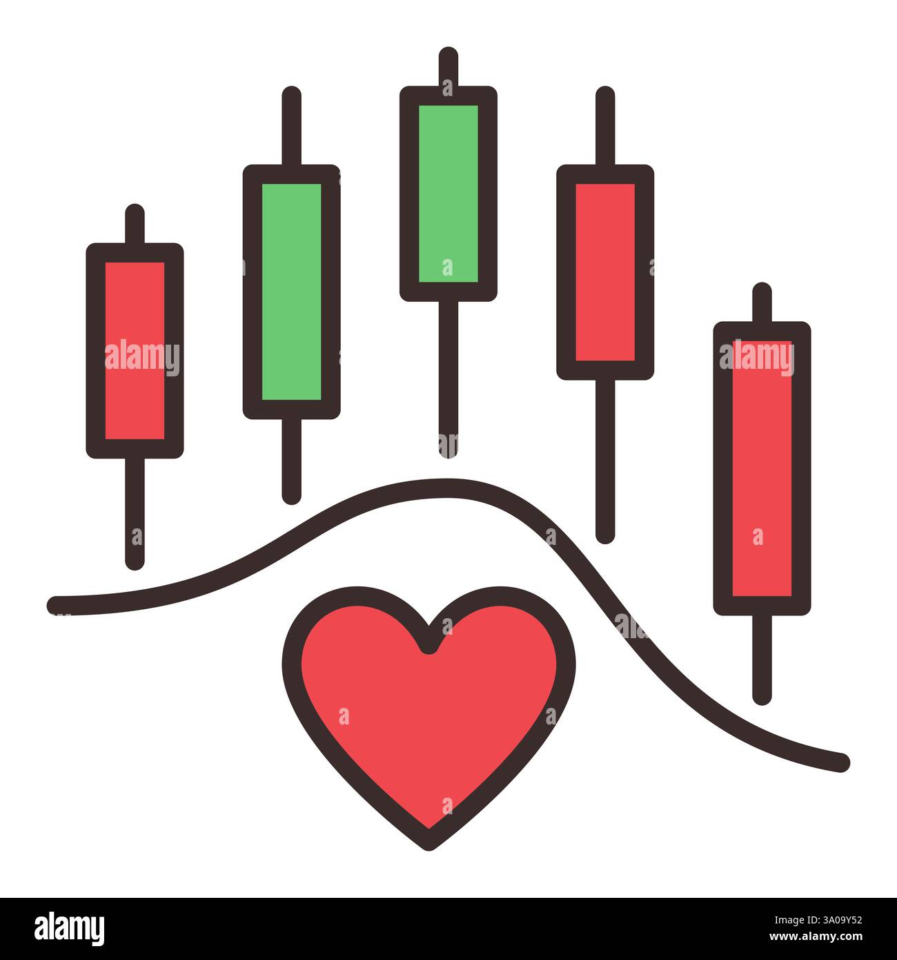Red Heart and Financial Chart vector Stock Analysis concept colored ...