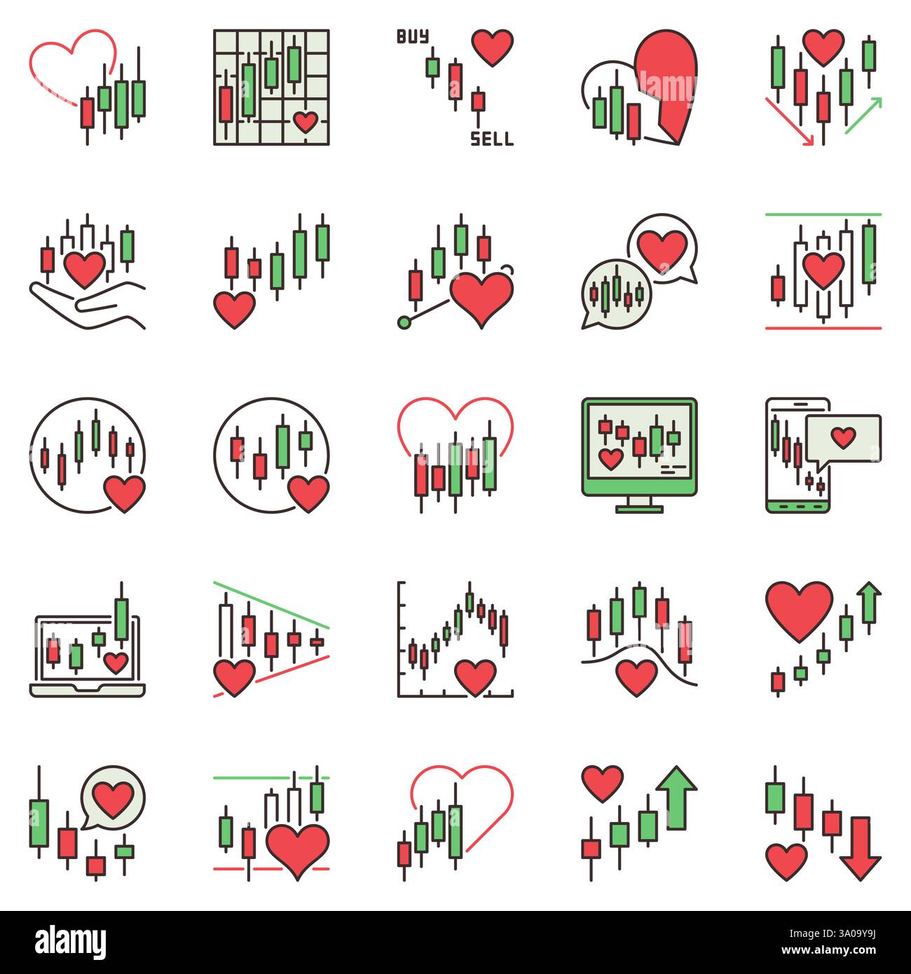 Love Trading colored icons set - Japanese Candles Chart Stock Market ...