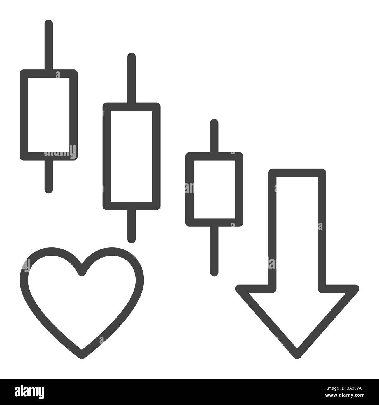 Heart with Downrising Candlestick Chart vector Trading concept thin ...