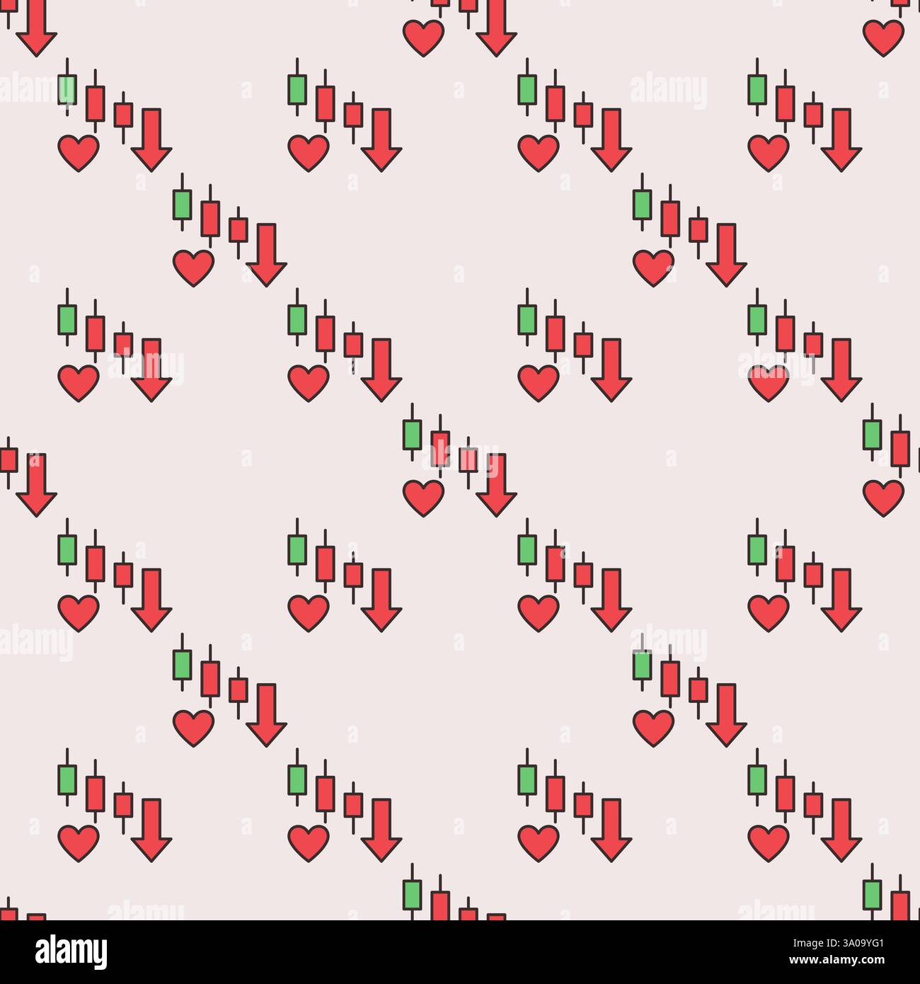 Red Heart with Falling Candlestick Chart vector Emotional Connection to ...