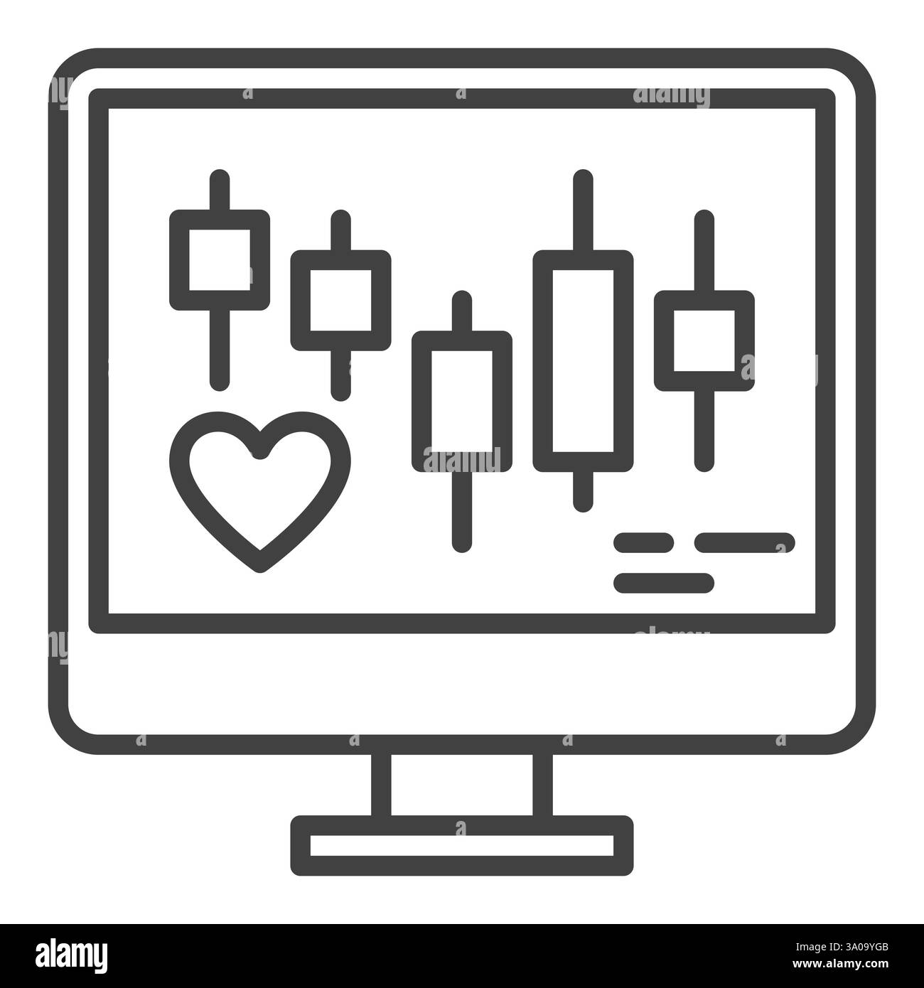 Heart Symbol and Chart Pattern on Computer Screen vector concept icon ...
