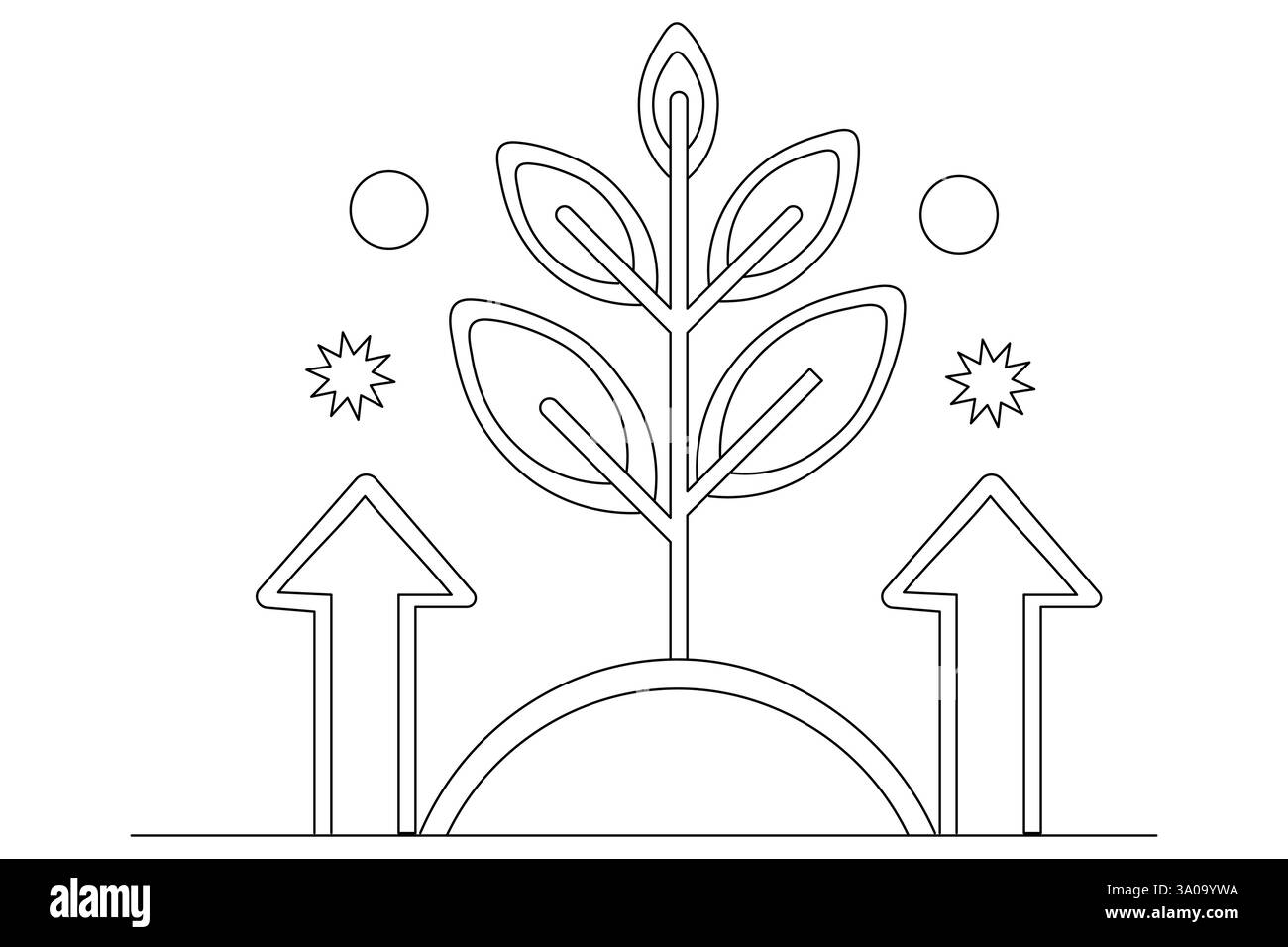 Growth plant processing continuous one line art and isolated outline ...