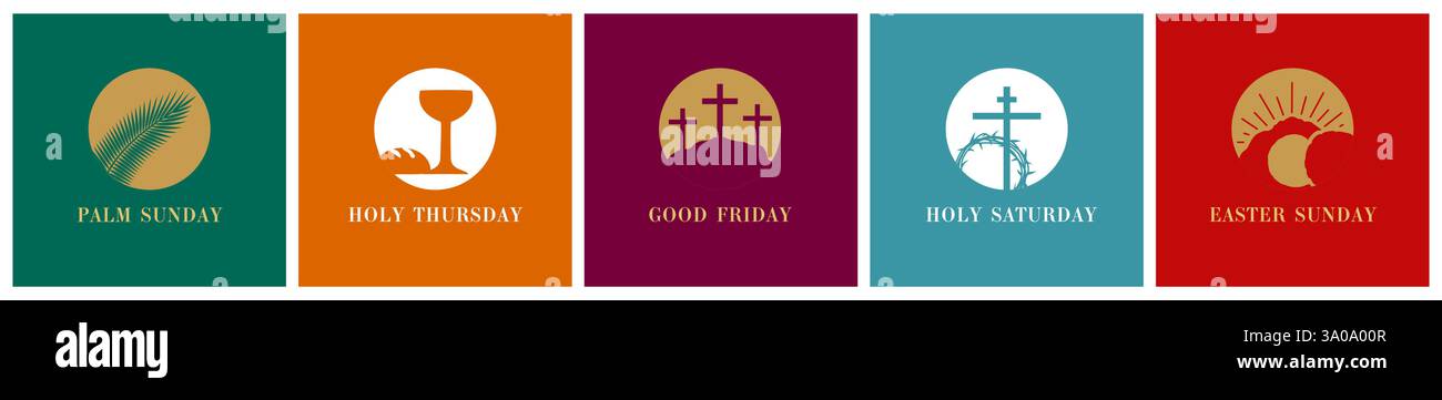 Holy Week icons set for Easter Sunday holiday poster. Palm Sunday, Holy ...