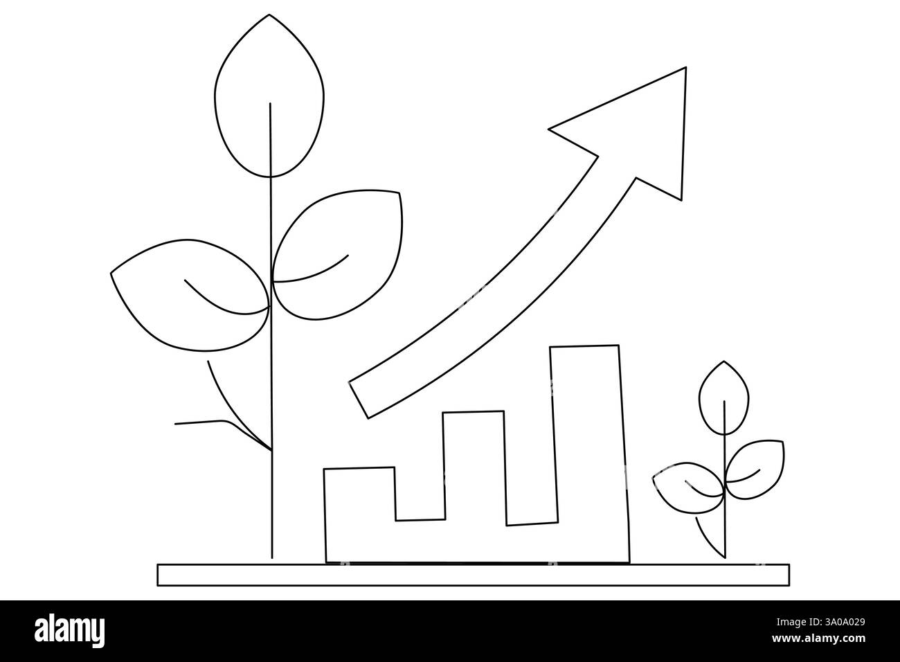 Growth plant processing continuous one line art and isolated outline ...