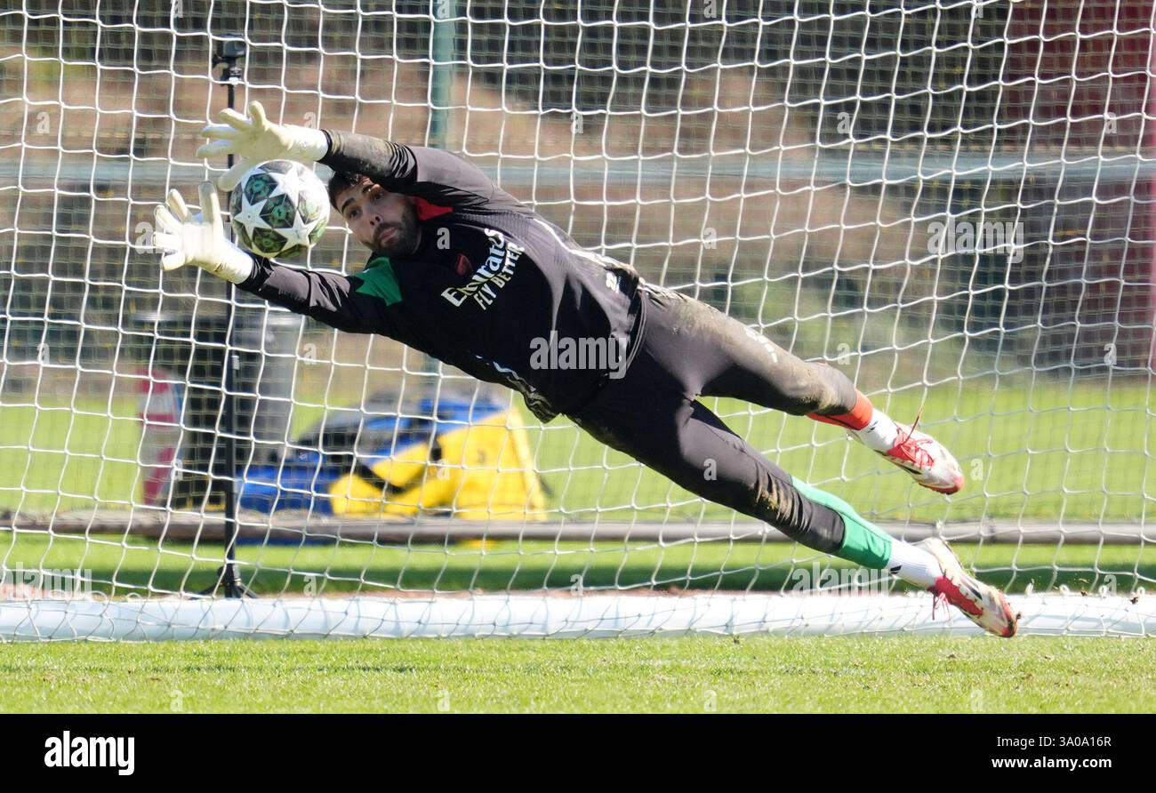 Arsenal goalkeeper David Raya during a training session at at the Sobha ...
