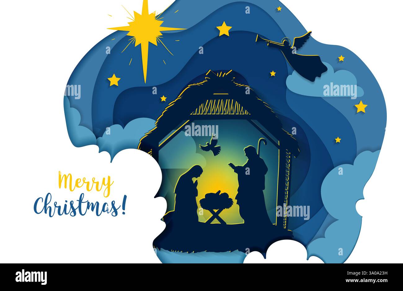 Greeting card of Traditional Christian Christmas Nativity Scene of baby ...