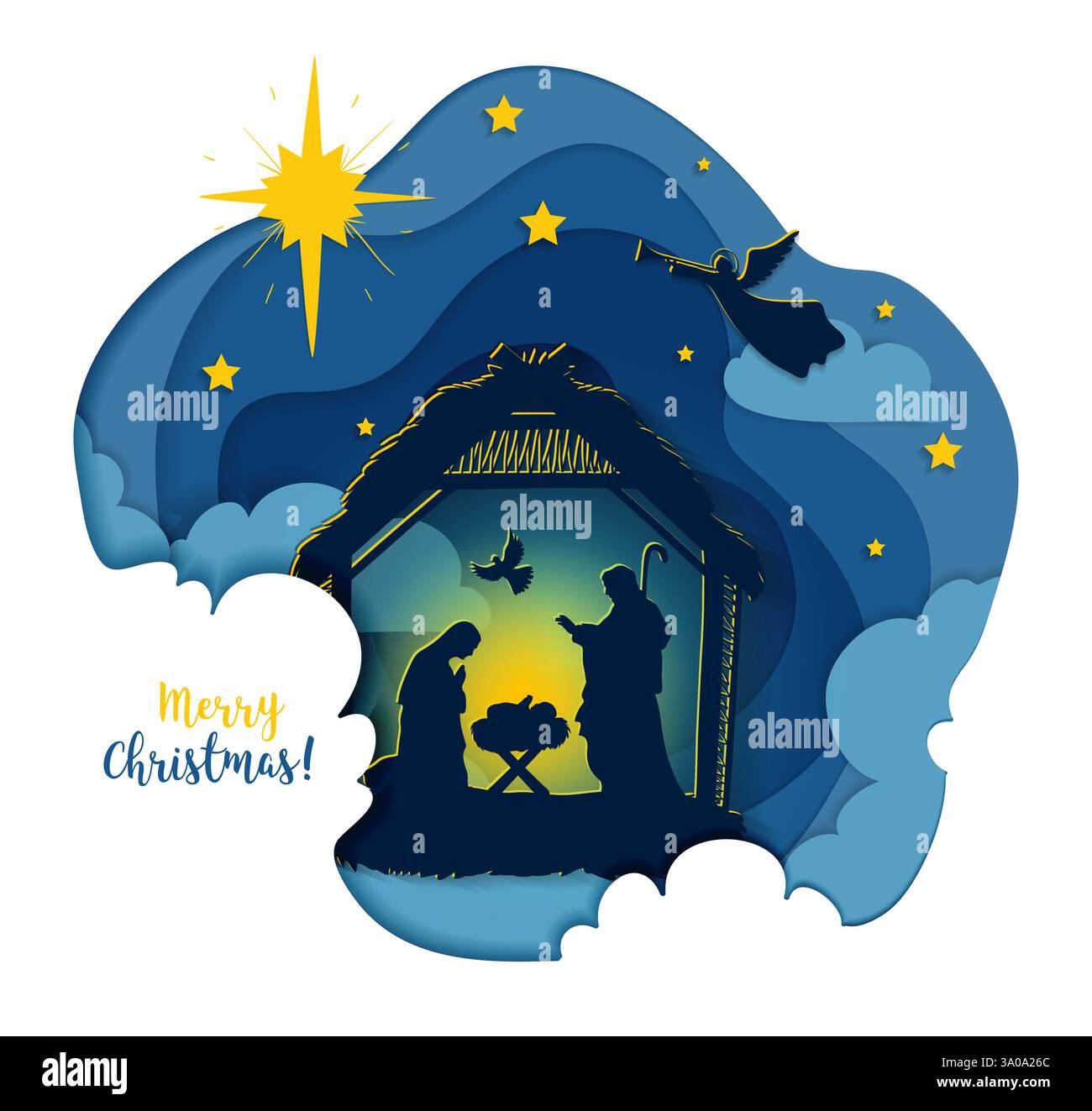 Greeting card of Traditional Christian Christmas Nativity Scene of baby ...