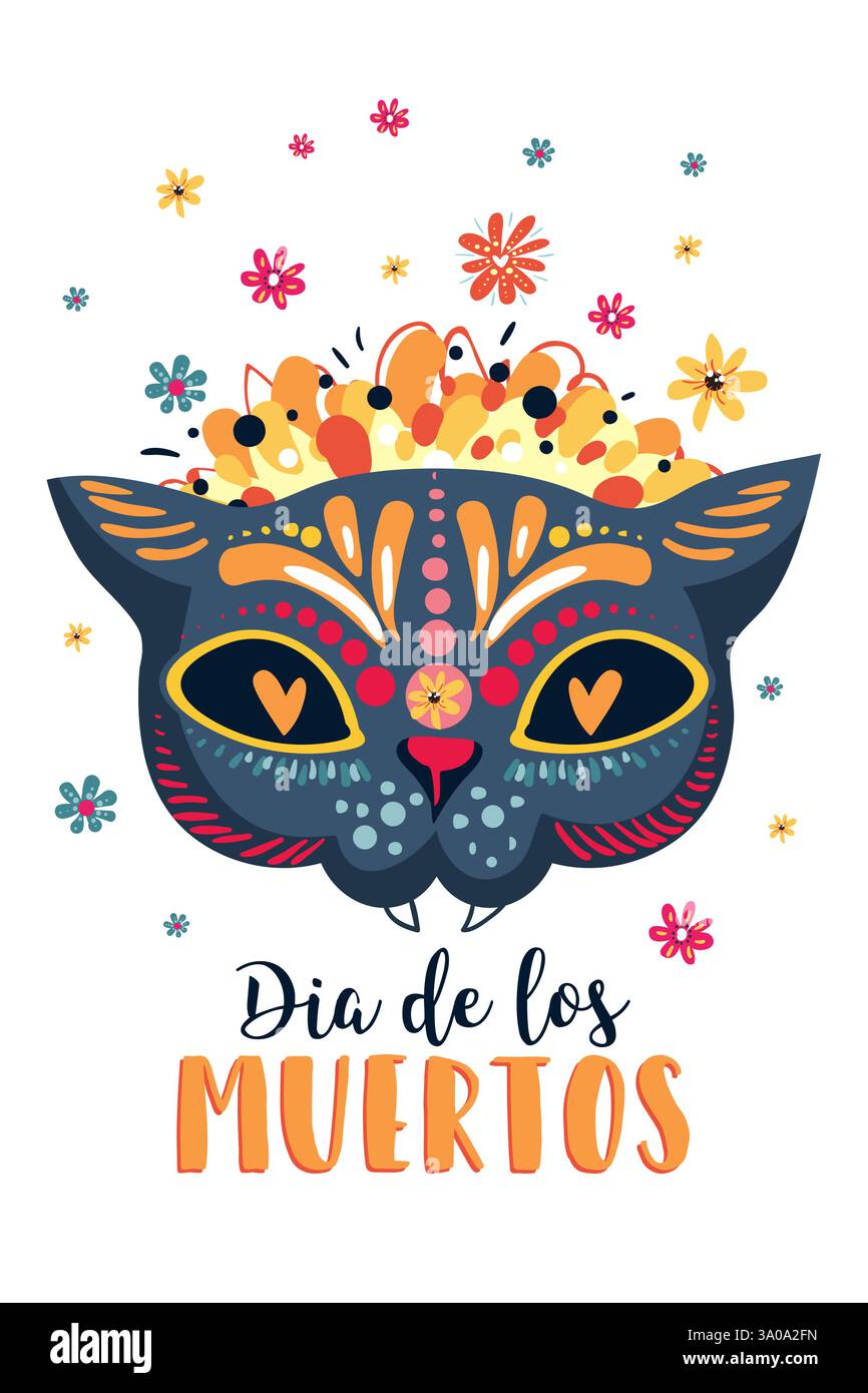 Dia de Los Muertos, Mexican Day of the Dead, set of greeting cards with ...