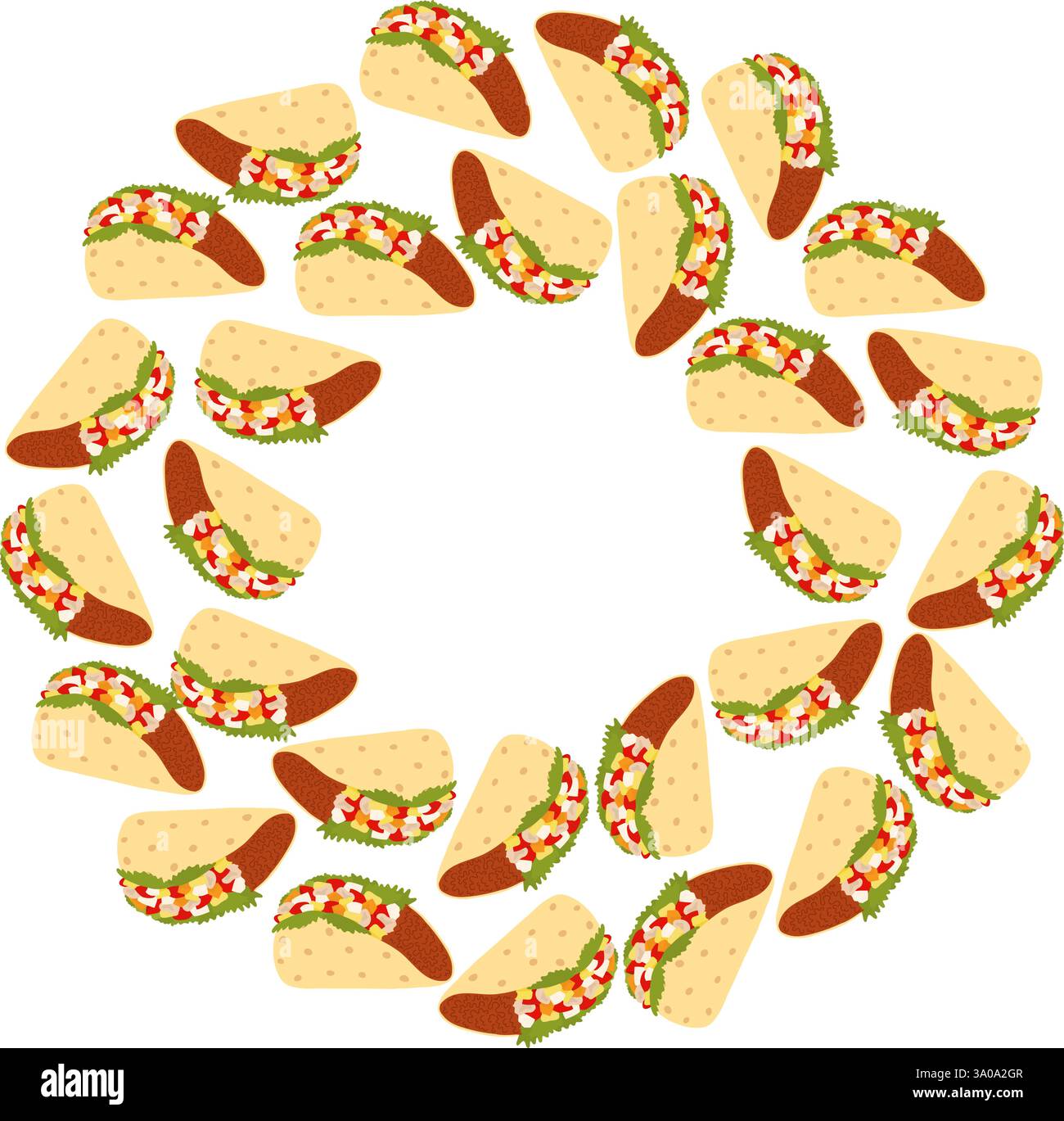 Mexican Taco meat and vegetables Circular Frame border Taco Day ...