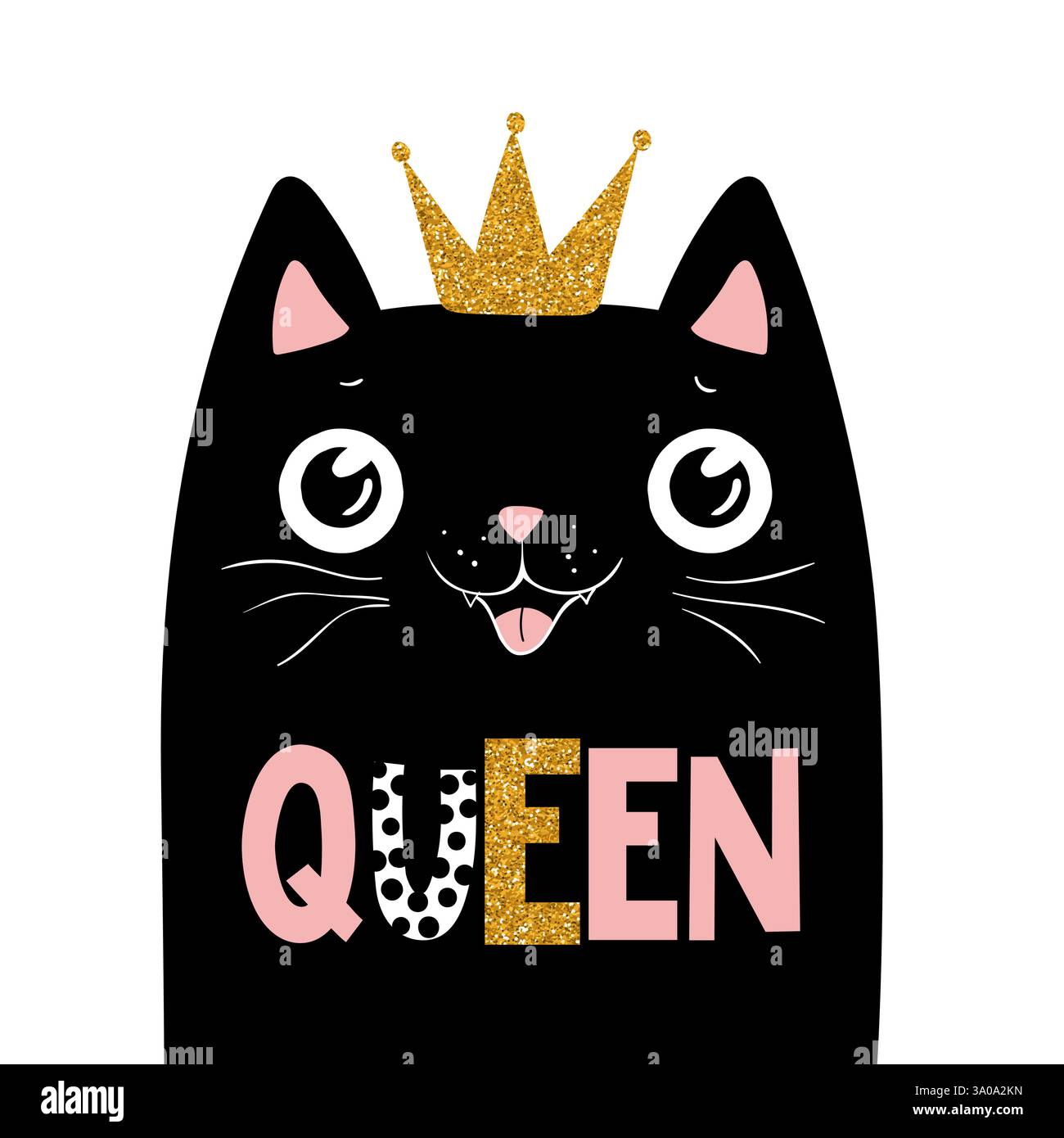 Black cat queen, queen lettering, illustrator for kids, children print ...