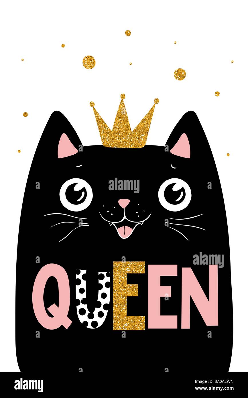 Black cat queen, queen lettering, illustrator for kids, children print ...