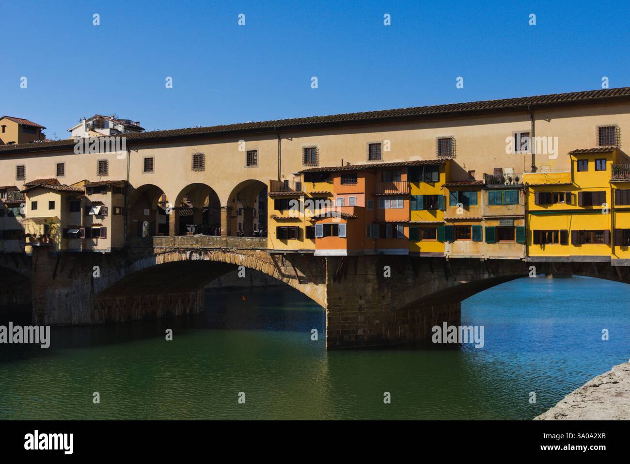 Detail of the ancient Ponte Vecchio ("Old Bridge"). Florence, Tuscany ...