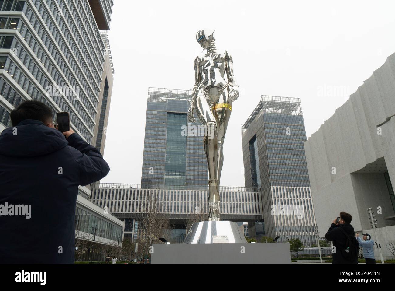 A view of a 12-meter-tall gynoid art installation designed by Japanese ...