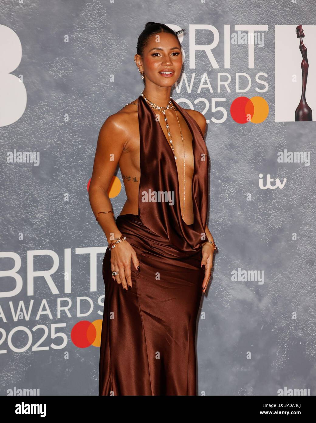 Vick Hope attends The BRIT Awards 2025 held at The O2 Arena, London. (Photo by Mario Mitsis ...