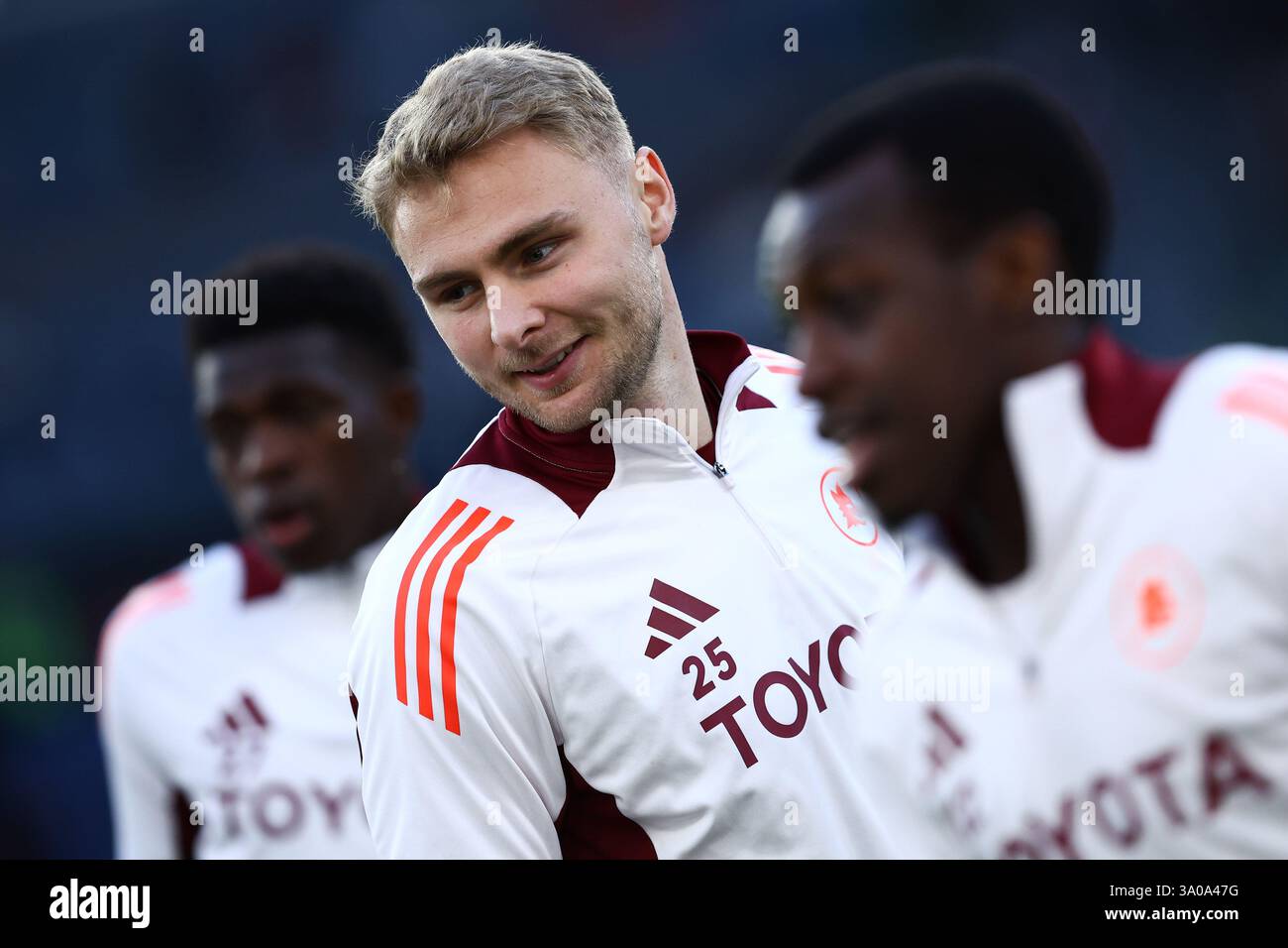Rome, Italy. 2nd Mar, 2025. Victor Nelsson of Roma during warm up ...