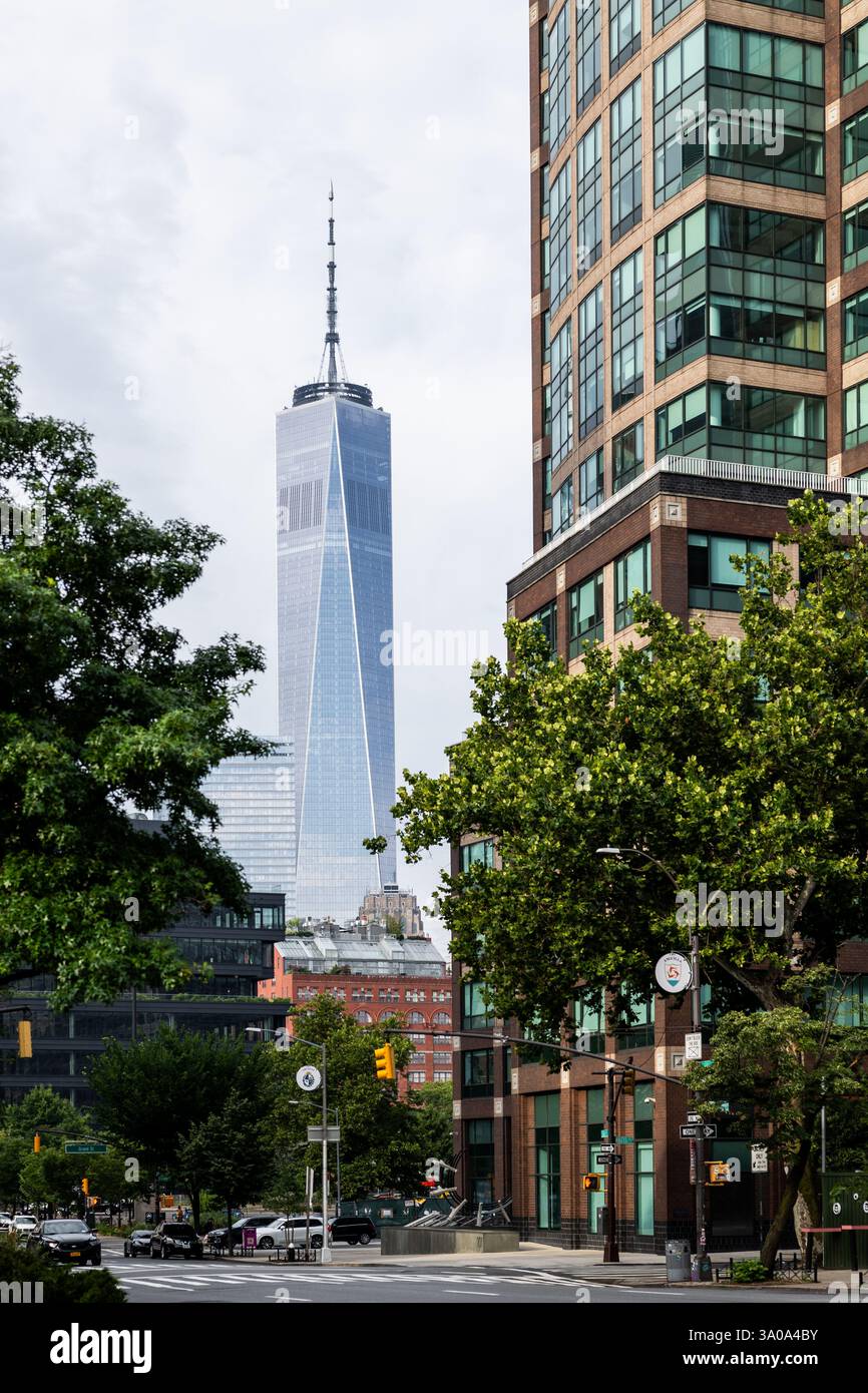 Beautiful portrait image of the World Trade Center, amidst the trees ...