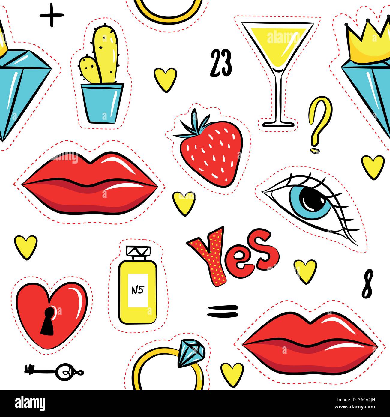 Fashion patch badges with lips, seyes, diamonds and other elements ...