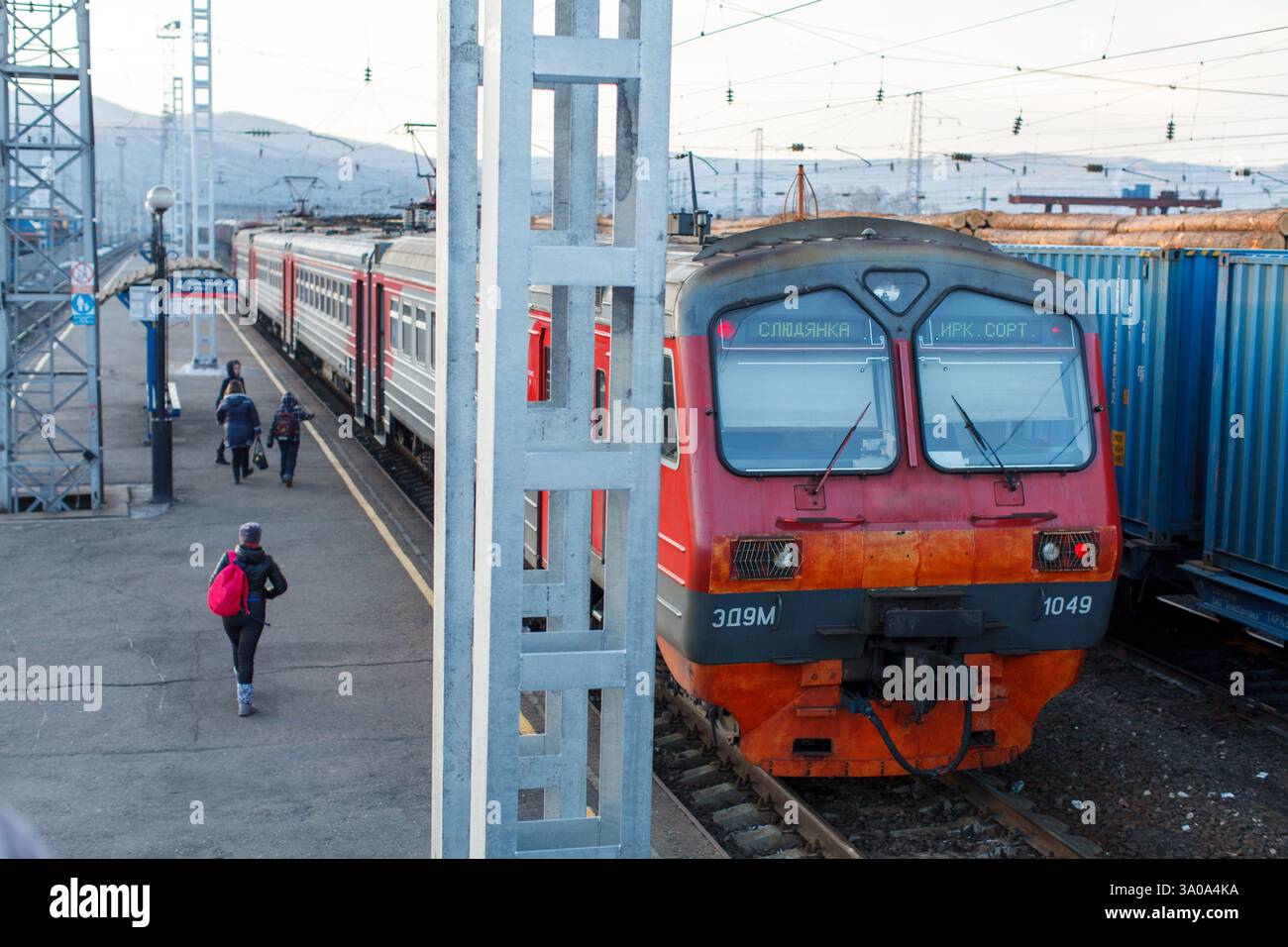 a modern russian locomotive on a siberian railway station Stock Photo ...