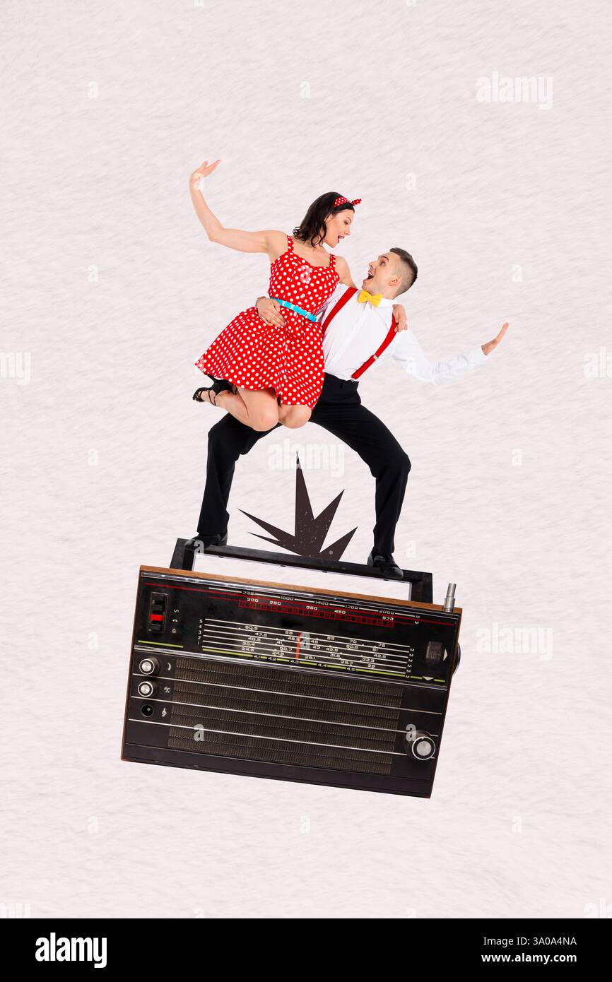 Sketch 3D photo collage trend artwork of man lady excited dance ...