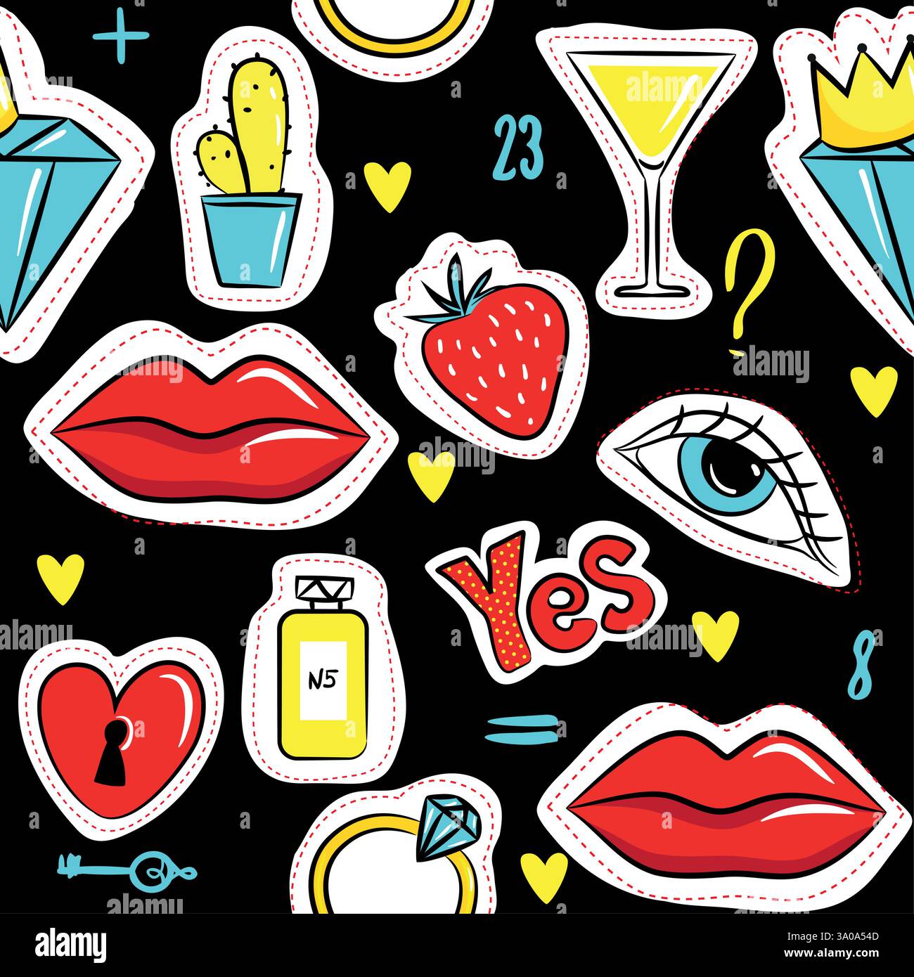 Fashion patch badges with lips, seyes, diamonds and other elements ...