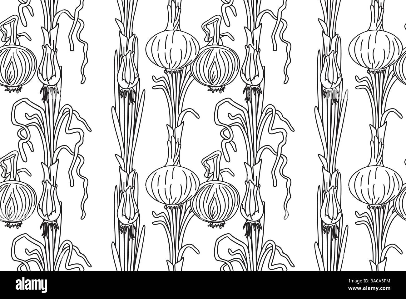 Line art seamless pattern with onions plants vector illustration. Hand ...