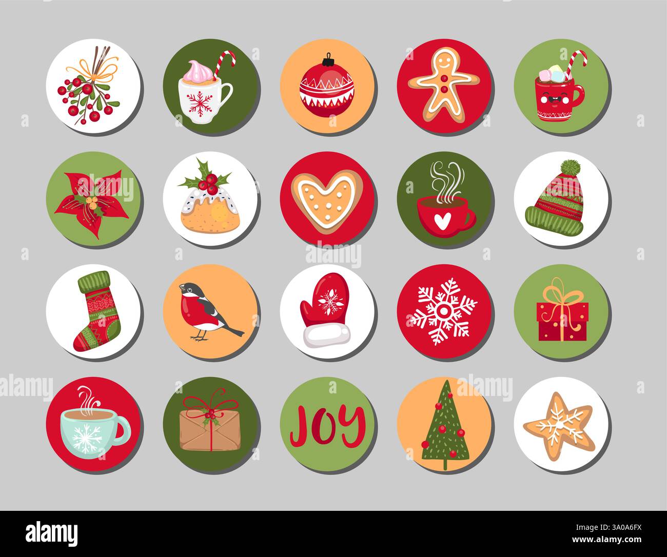 Set of Christmas stickers, posters kit, cards for winter holidays ...