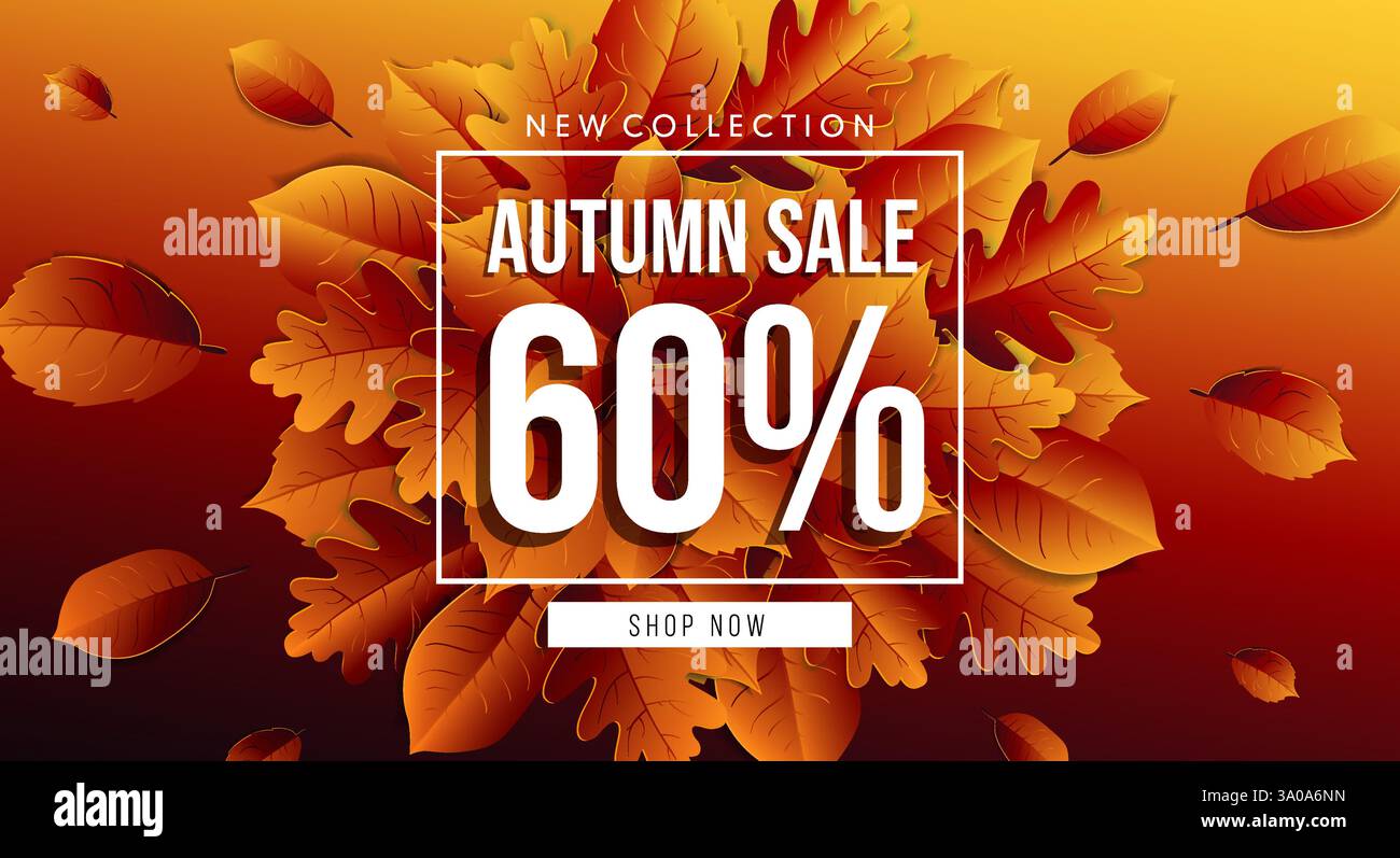 Autumn sale horizontal banner tamplate. Fall leaves flyer, poster, card ...