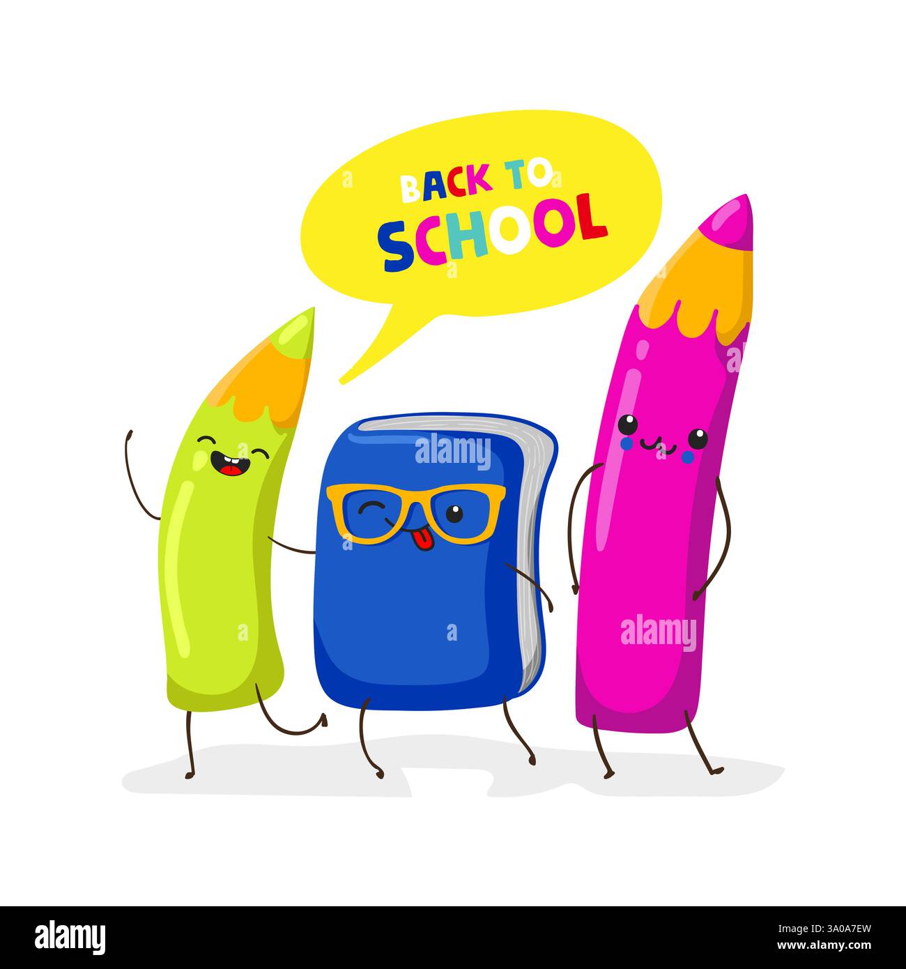 Back to school, kawaii characters. School illustrations. Vector EPS10 ...