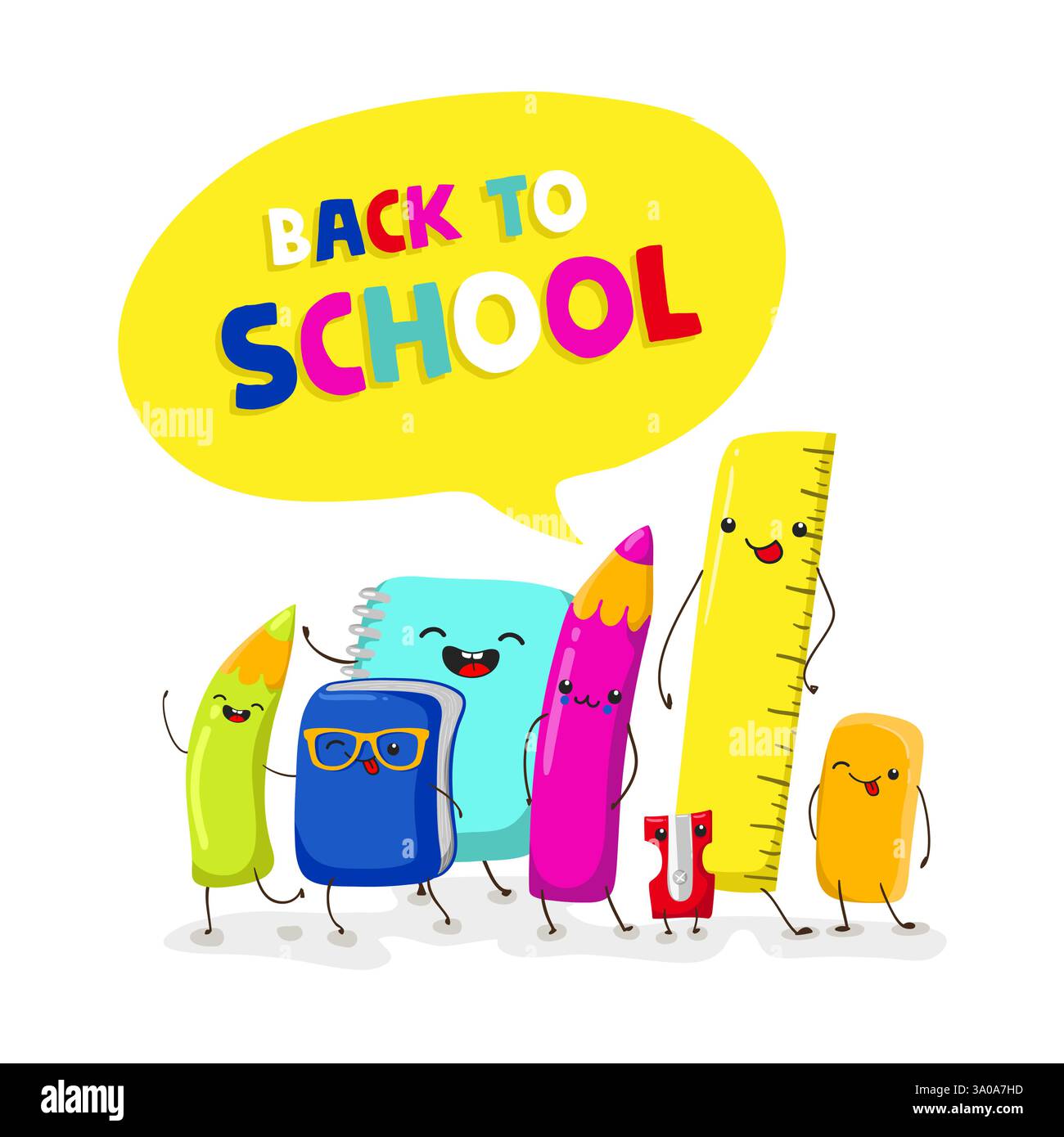 Back to school, kawaii characters. School illustrations. Vector EPS10 ...
