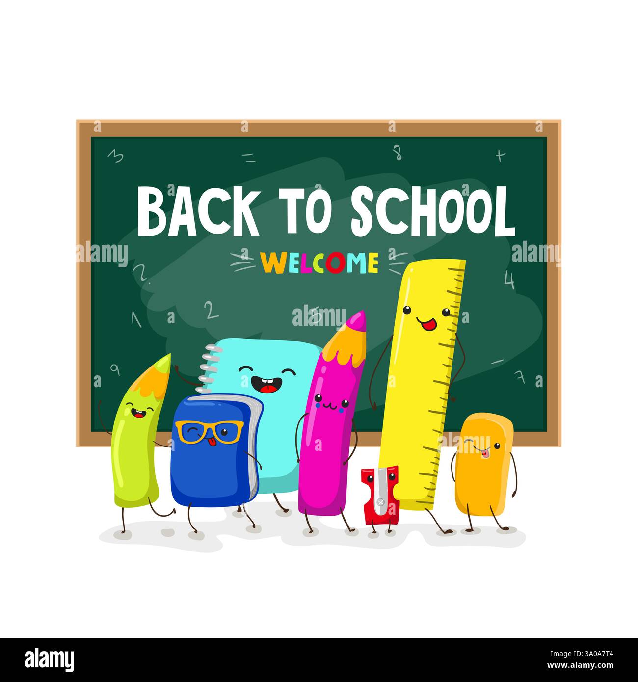 Back to school, kawaii characters. School illustrations. Vector EPS10 ...